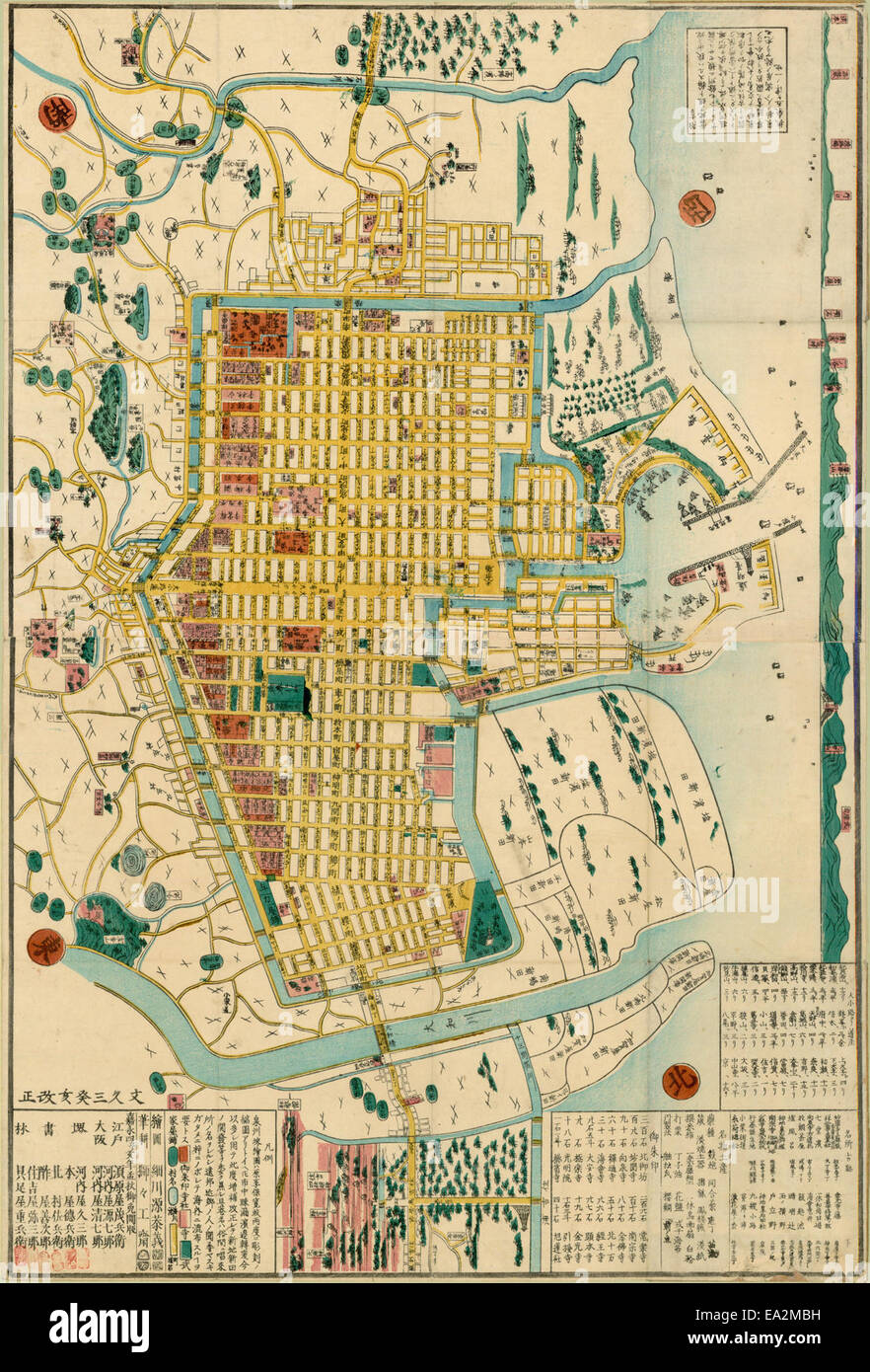 This historical map illustrates the city of Sakai, Japan, revised ...