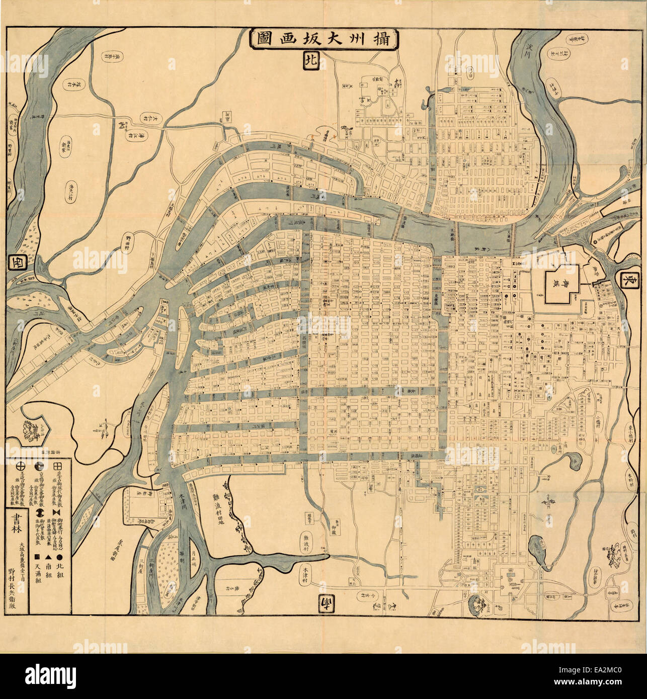 This plan depicts the layout of Osaka in Settsu Province, offering a ...