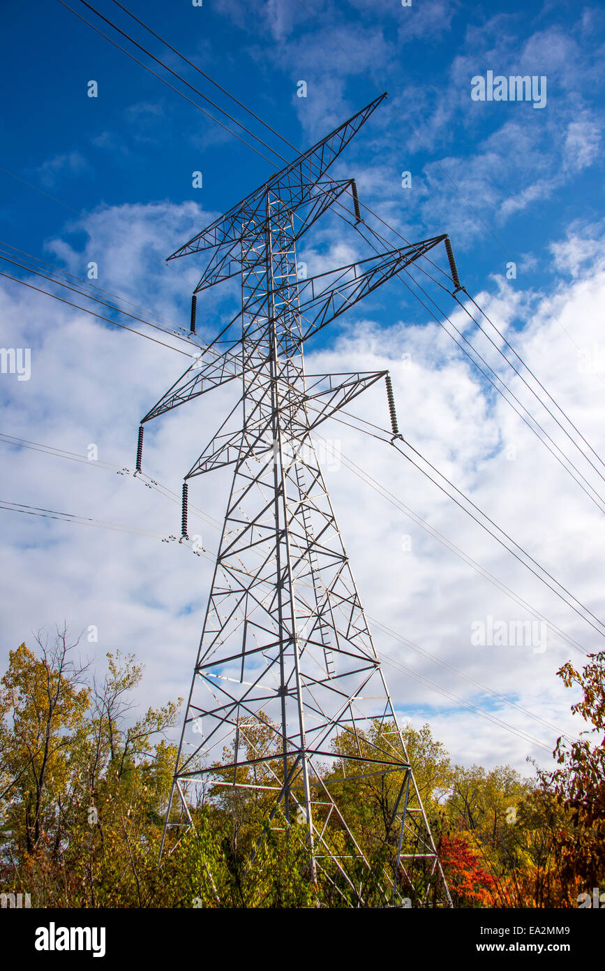 High voltage wire on tall towers Stock Photo - Alamy