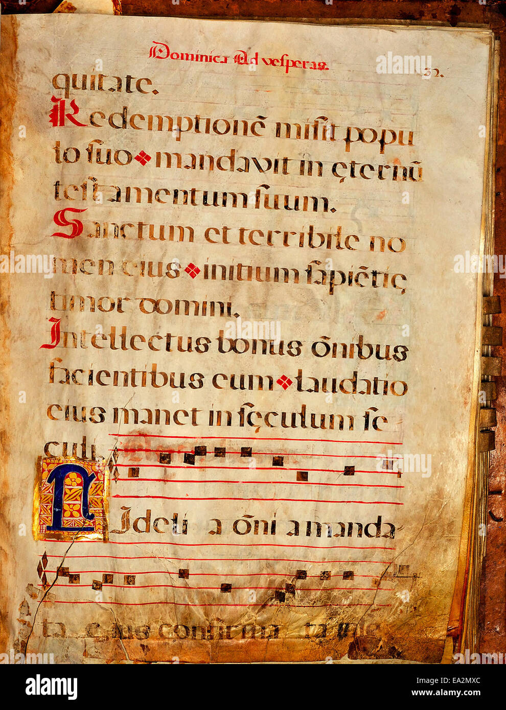 A page from a Spanish chant manuscript, featuring intricate handwritten ...