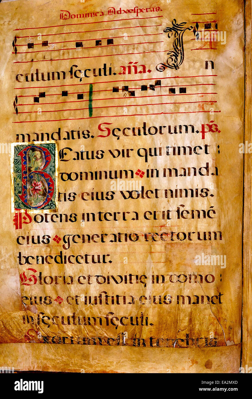A page from the Spanish Chant Manuscript, depicting medieval religious ...