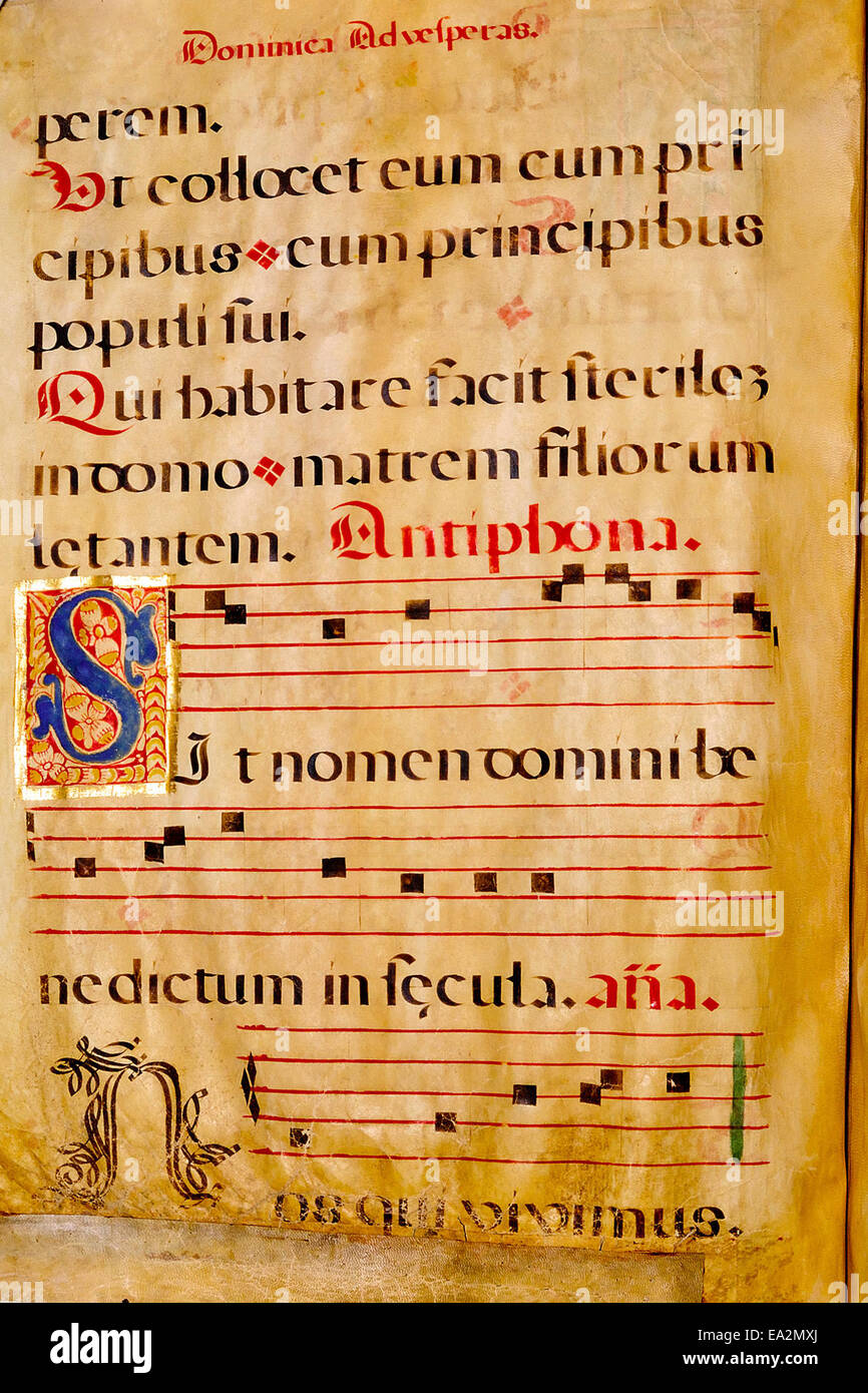 Page 075 of a Spanish chant manuscript, containing Latin musical ...