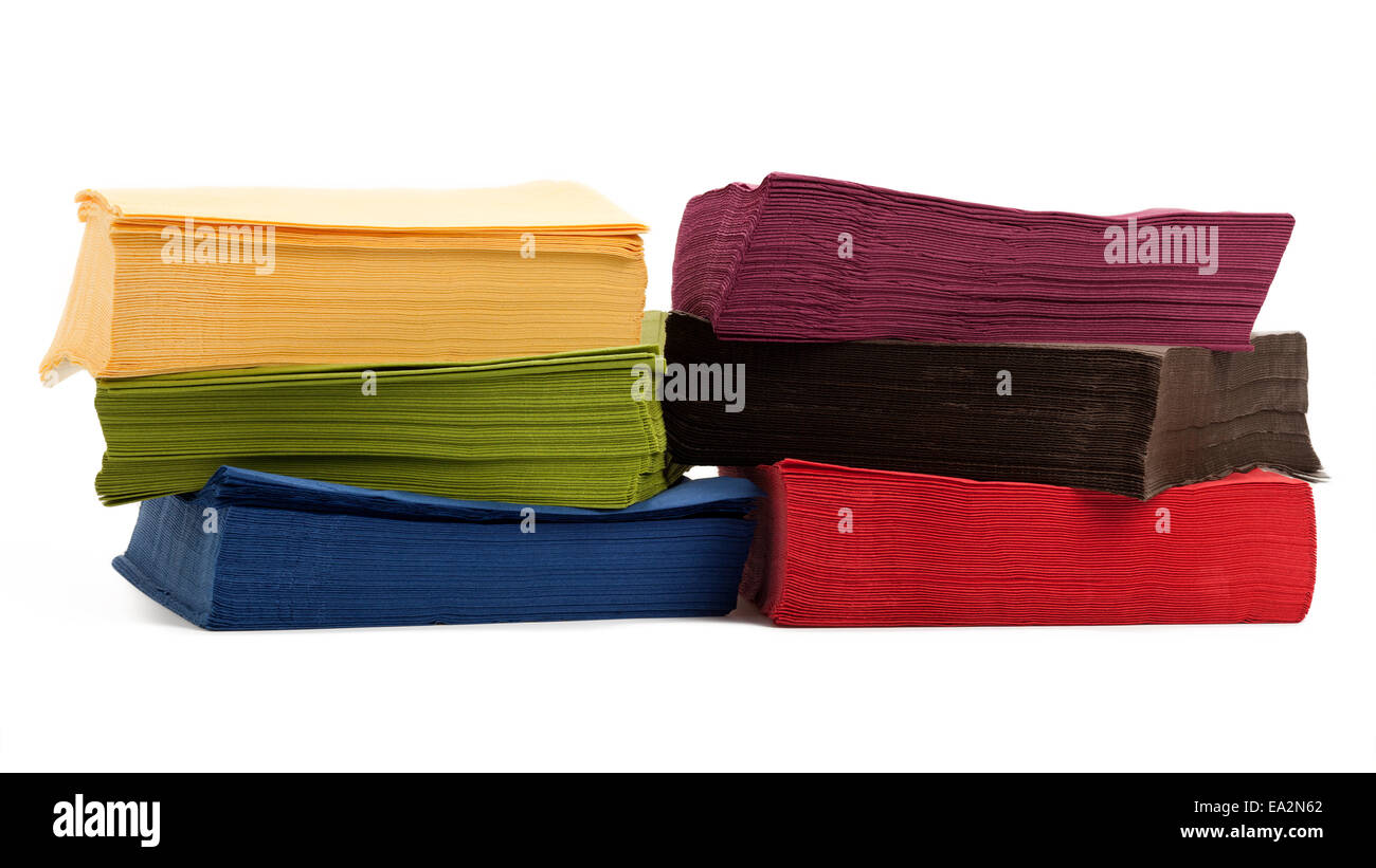 Stack of colorful napkins on white background Stock Photo - Alamy