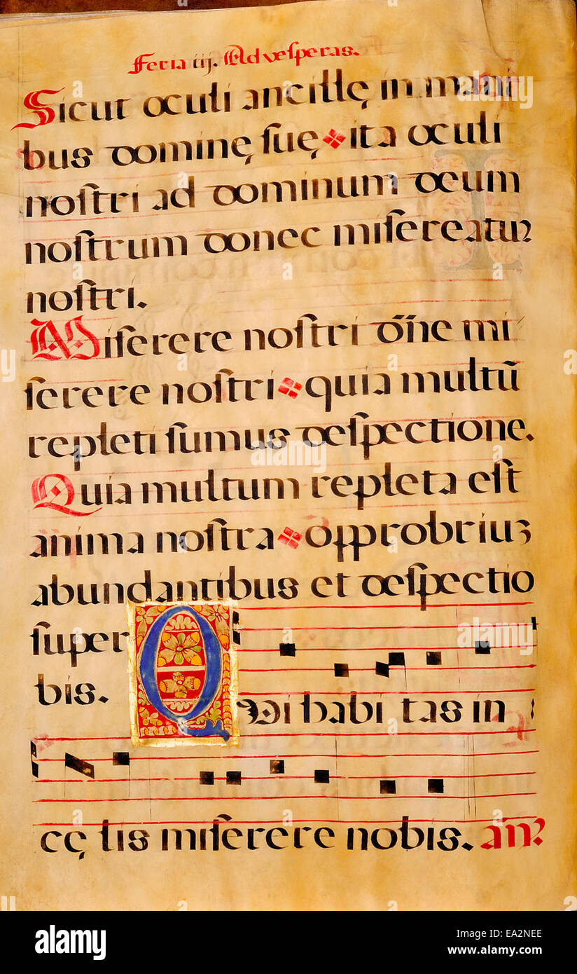 This page from a Spanish chant manuscript features Latin musical ...