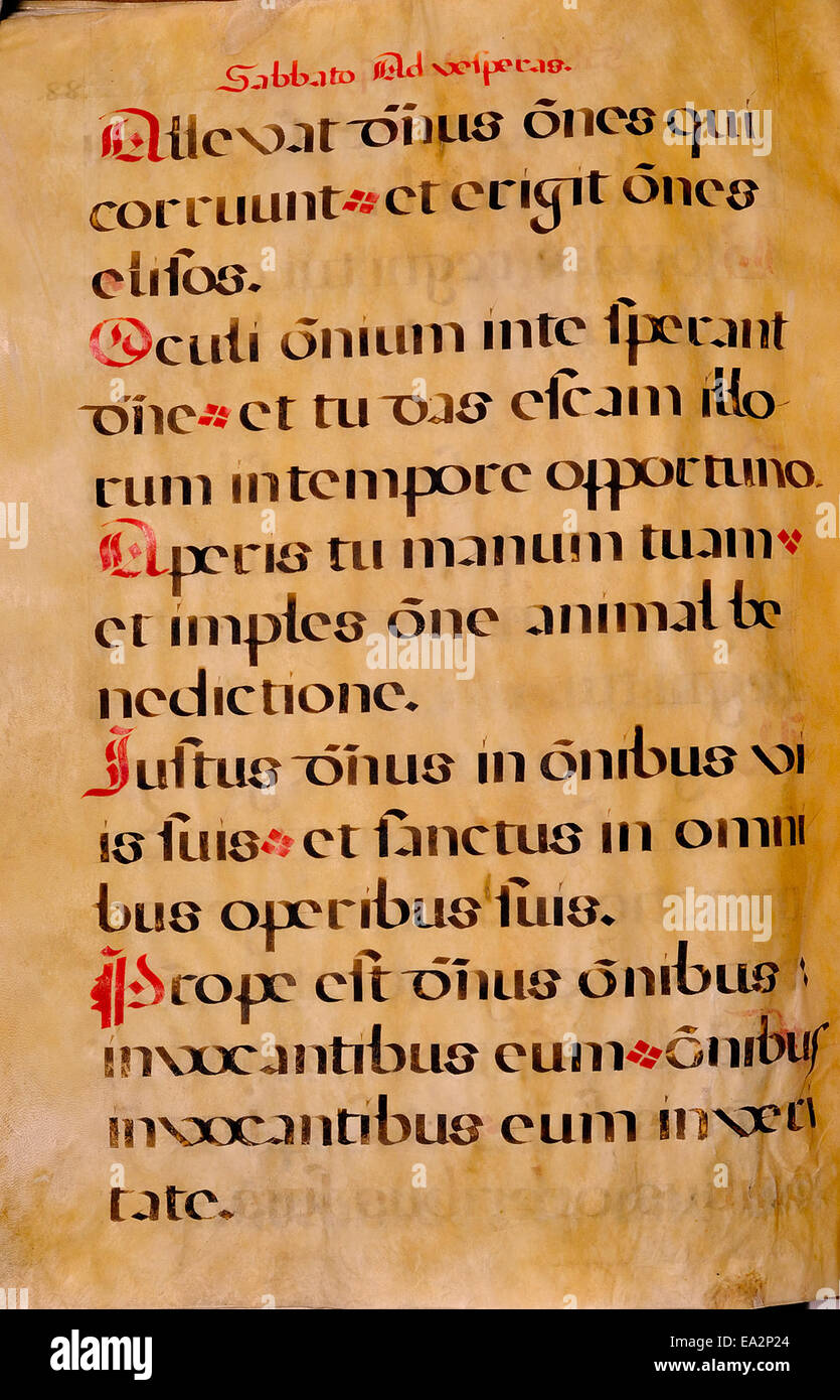 A page from a Spanish chant manuscript featuring Latin text and musical ...