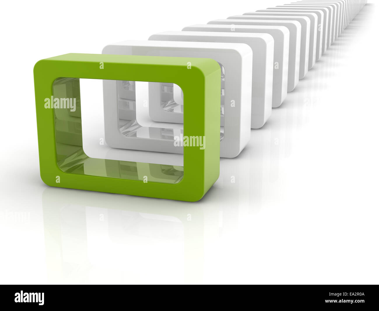 A green reflective rectangle placed observably in a group of white ...