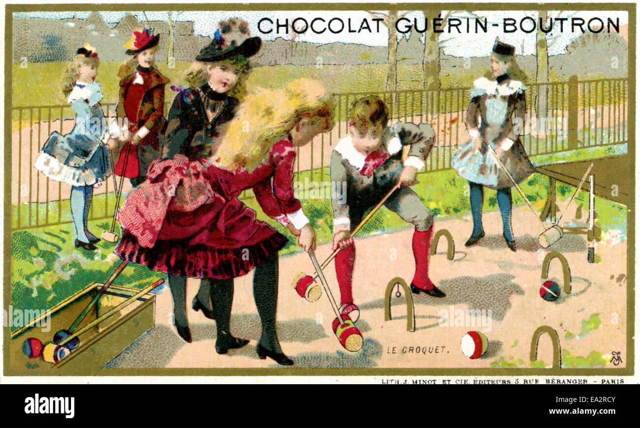Advertising card depicting children playing croquet Stock Photo - Alamy
