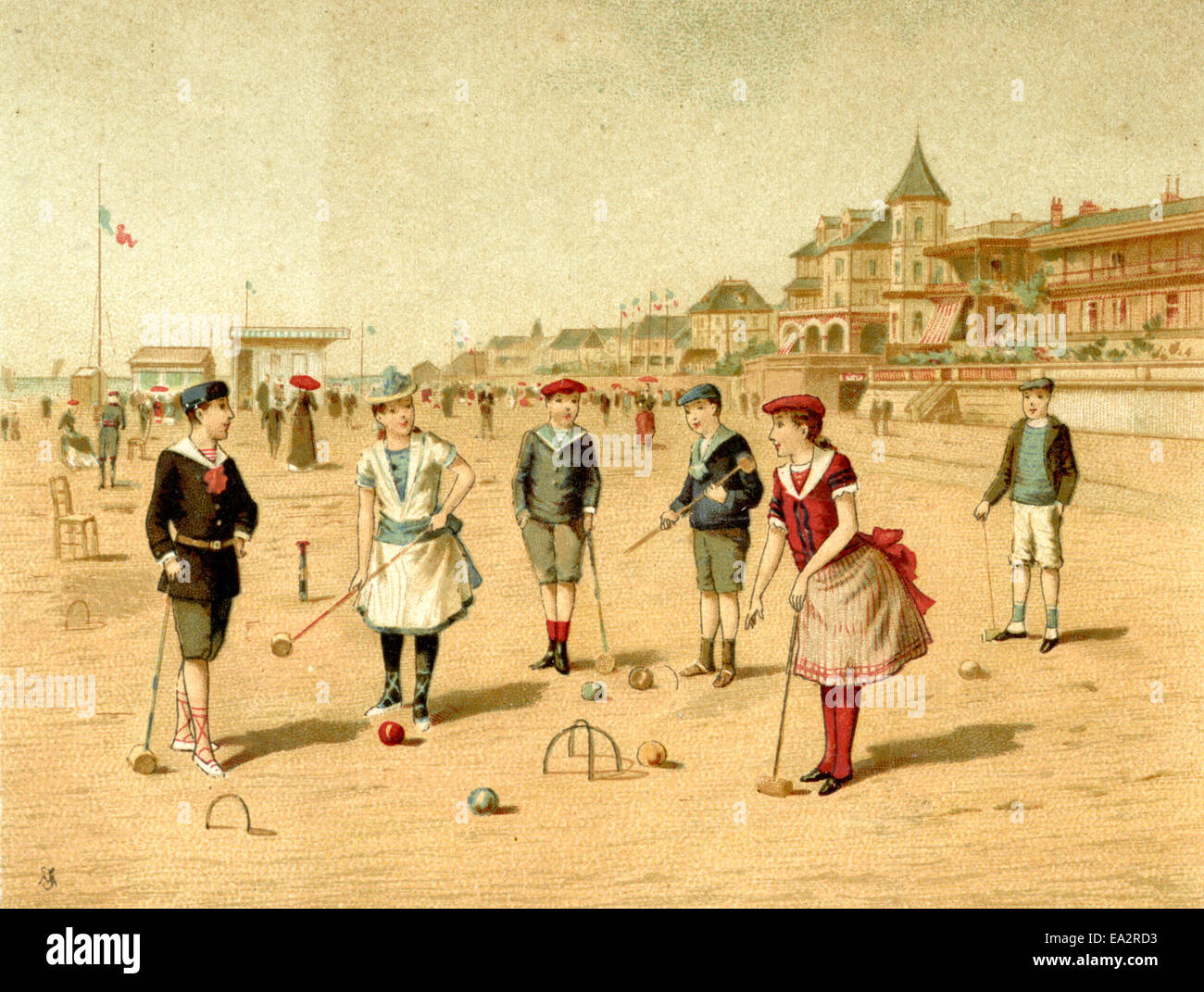 Advertising card depicting children playing croquet Stock Photo - Alamy