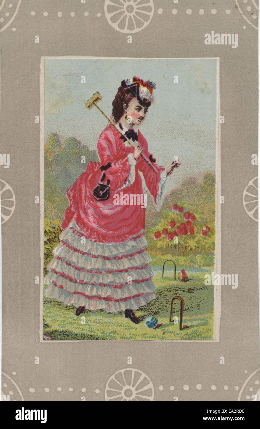 Advertising card depicting woman playing croquet Stock Photo - Alamy