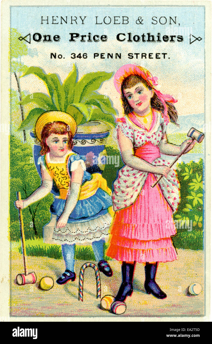Card depicting two girls playing croquet Stock Photo - Alamy