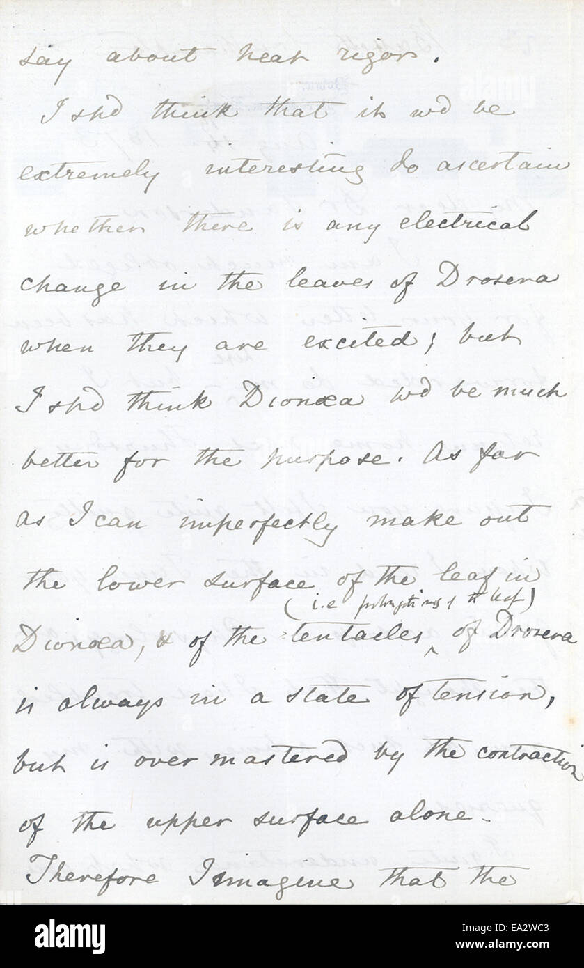 A letter from Charles Darwin to John Burdon-Sanderson, dated August 15 ...