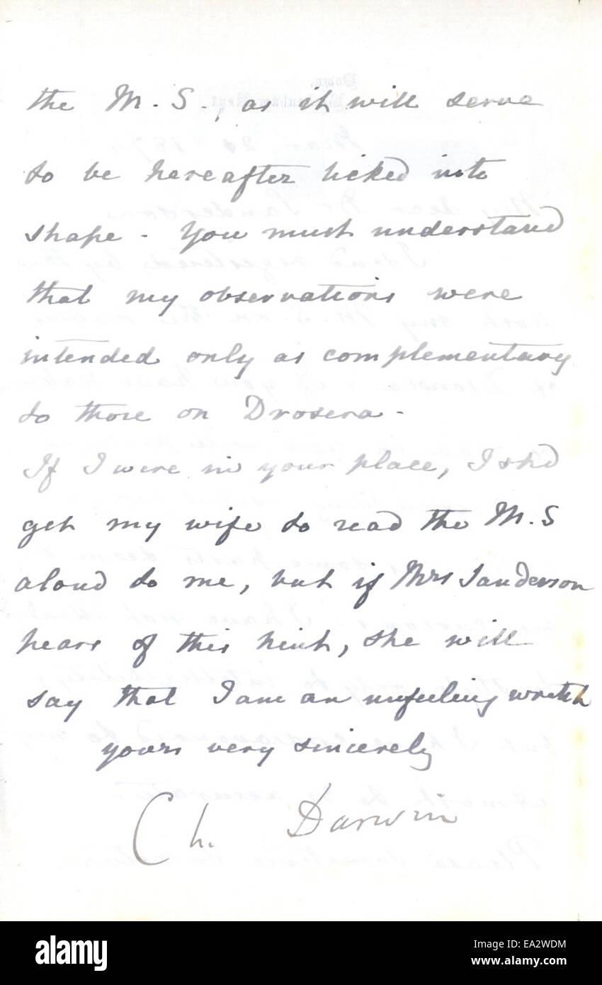 This letter, written by Charles Darwin to John Burdon-Sanderson on ...