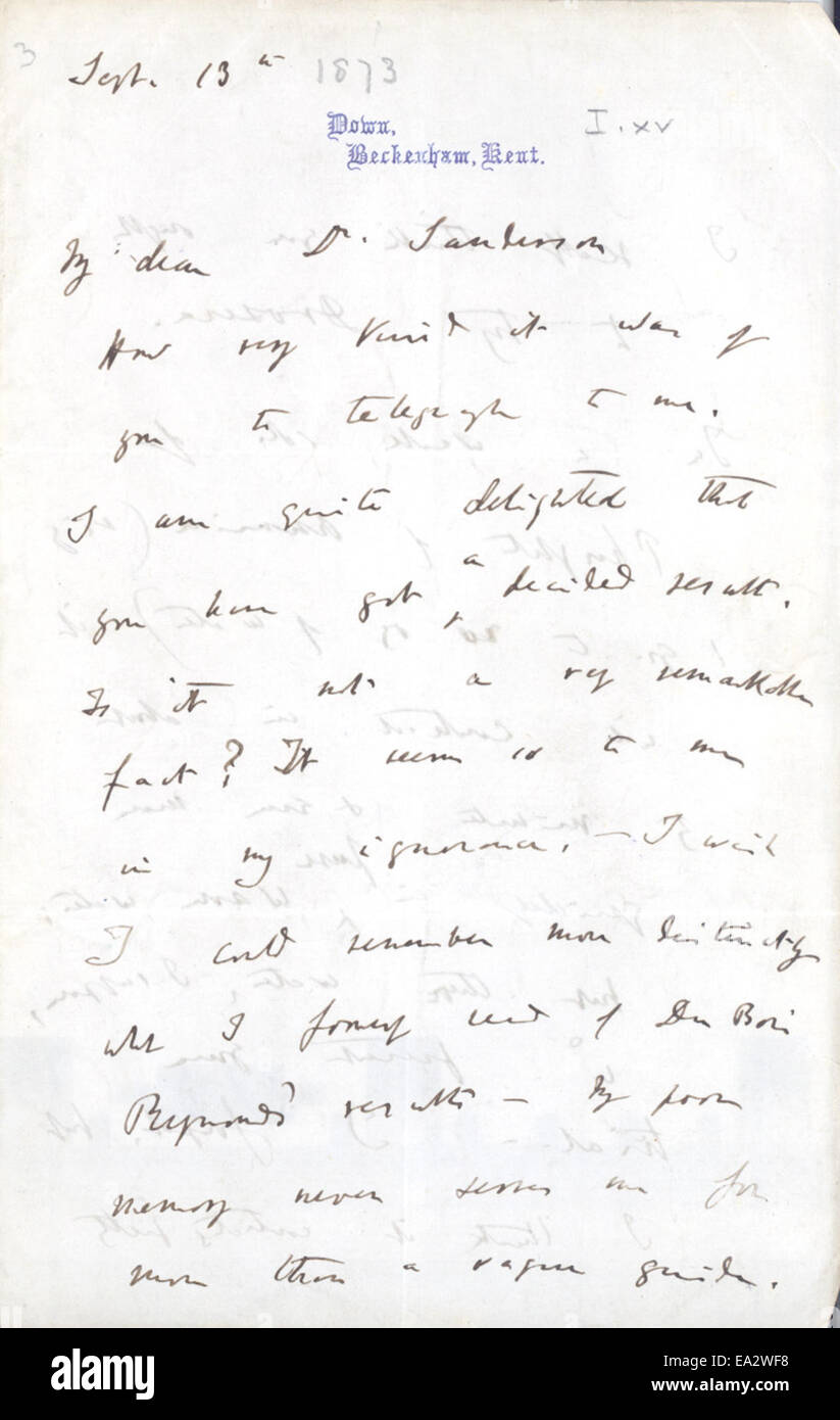 The first page of a letter dated September 13, 1873, from Charles R ...