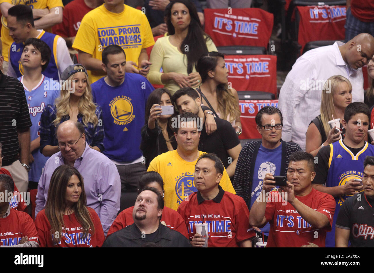 Celebrities watch the Clippers playoff game at the Staples Center. The ...