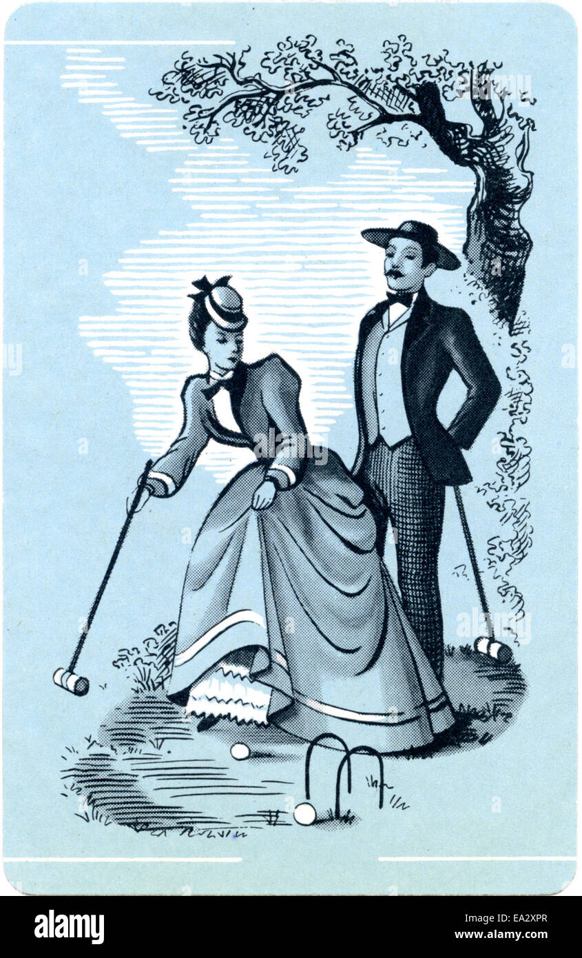 An image depicting a game of *croquet* played with a *playing card ...