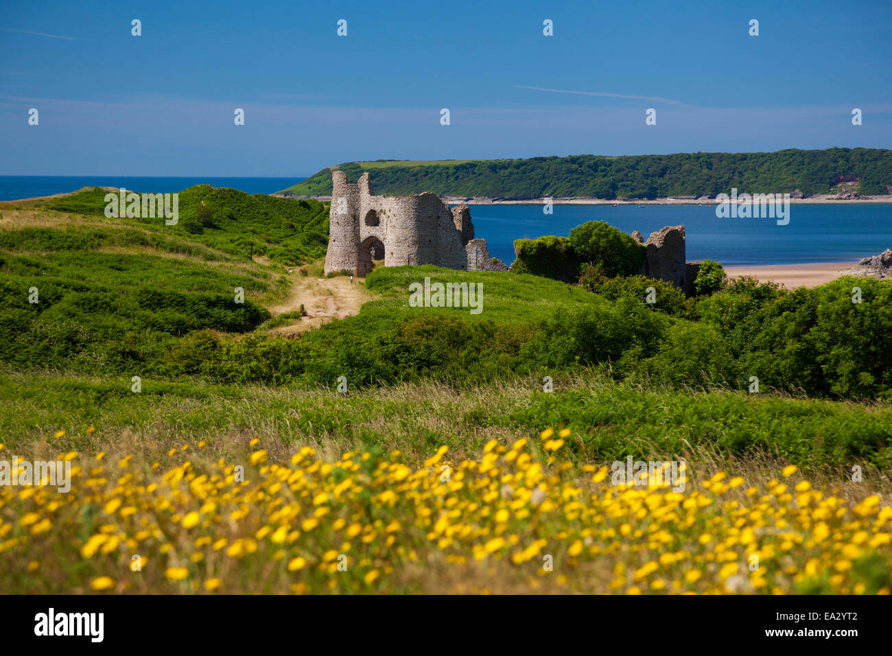 Pennard Castle, overlooking Three Cliffs Bay, Gower, Wales, United ...