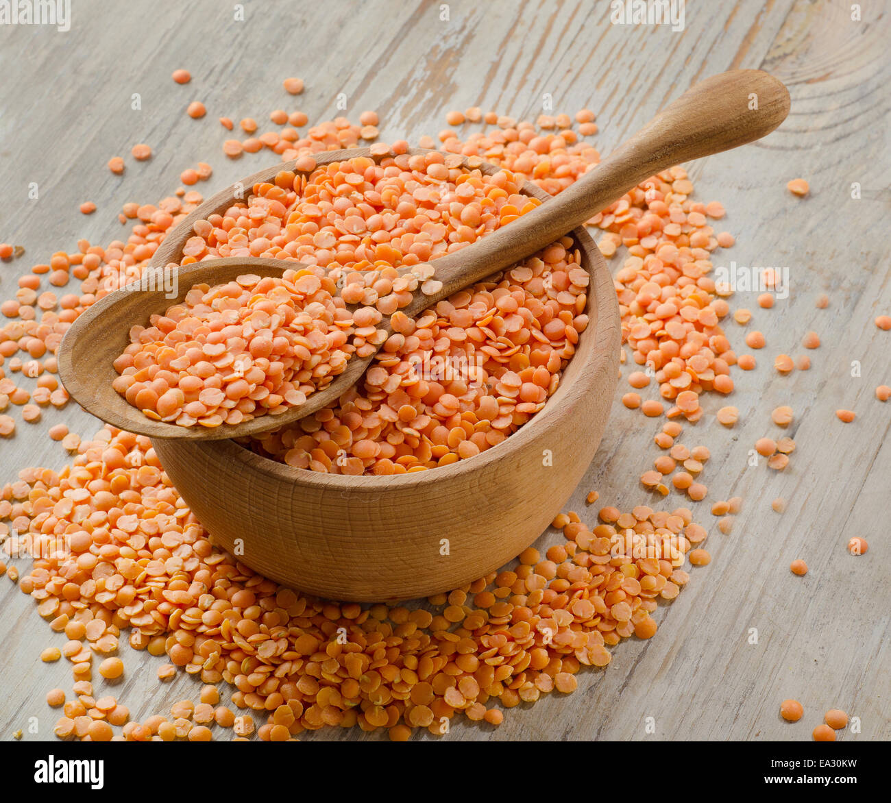 lentils on a wooden table . selective focus Stock Photo - Alamy