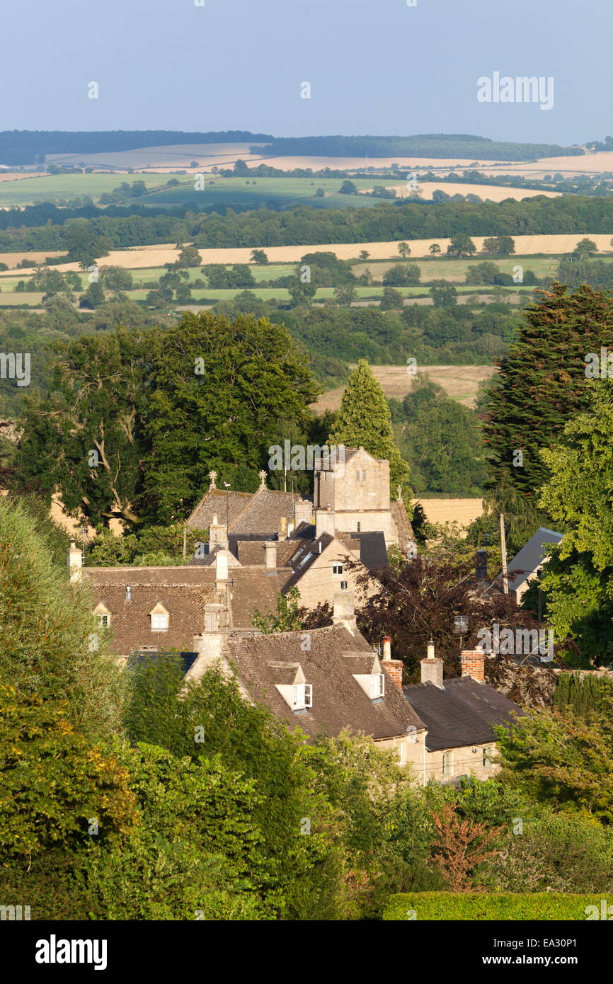 View over Cotswold village, Icomb, Cotswolds, Gloucestershire, England ...