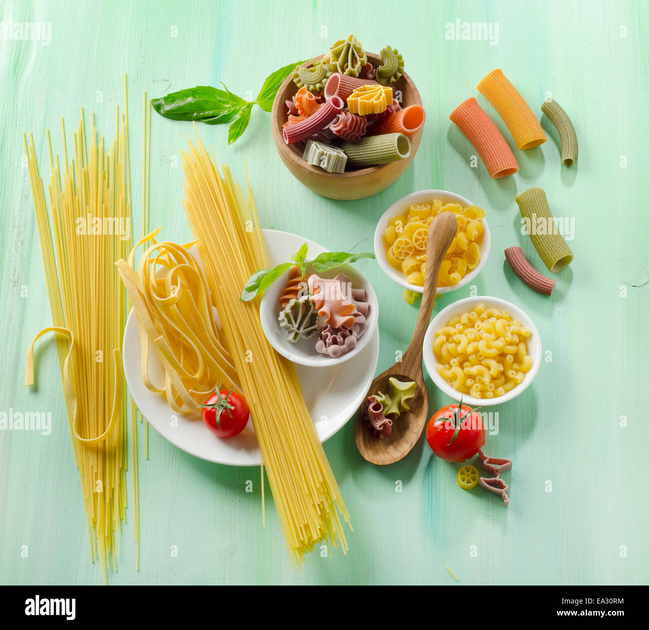 pasta on a wooden table Stock Photo - Alamy