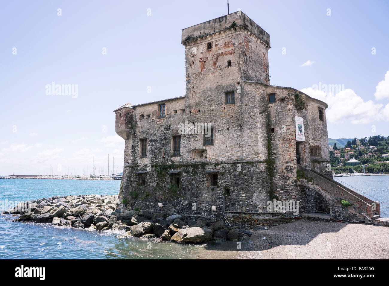 Castle overlooking the bay, Rapallo, Liguria, Italy, Europe Stock Photo ...