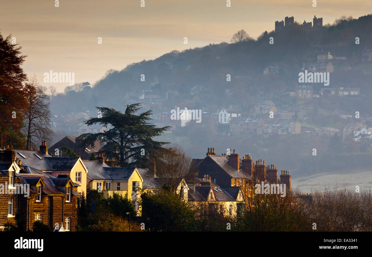 Misty autumn sunshine over the village of Matlock Bath in the ...