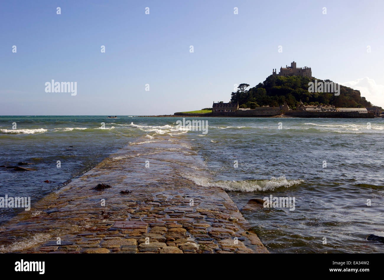 Stone causeway leading to St. Michaels Mount submerged by the incoming ...