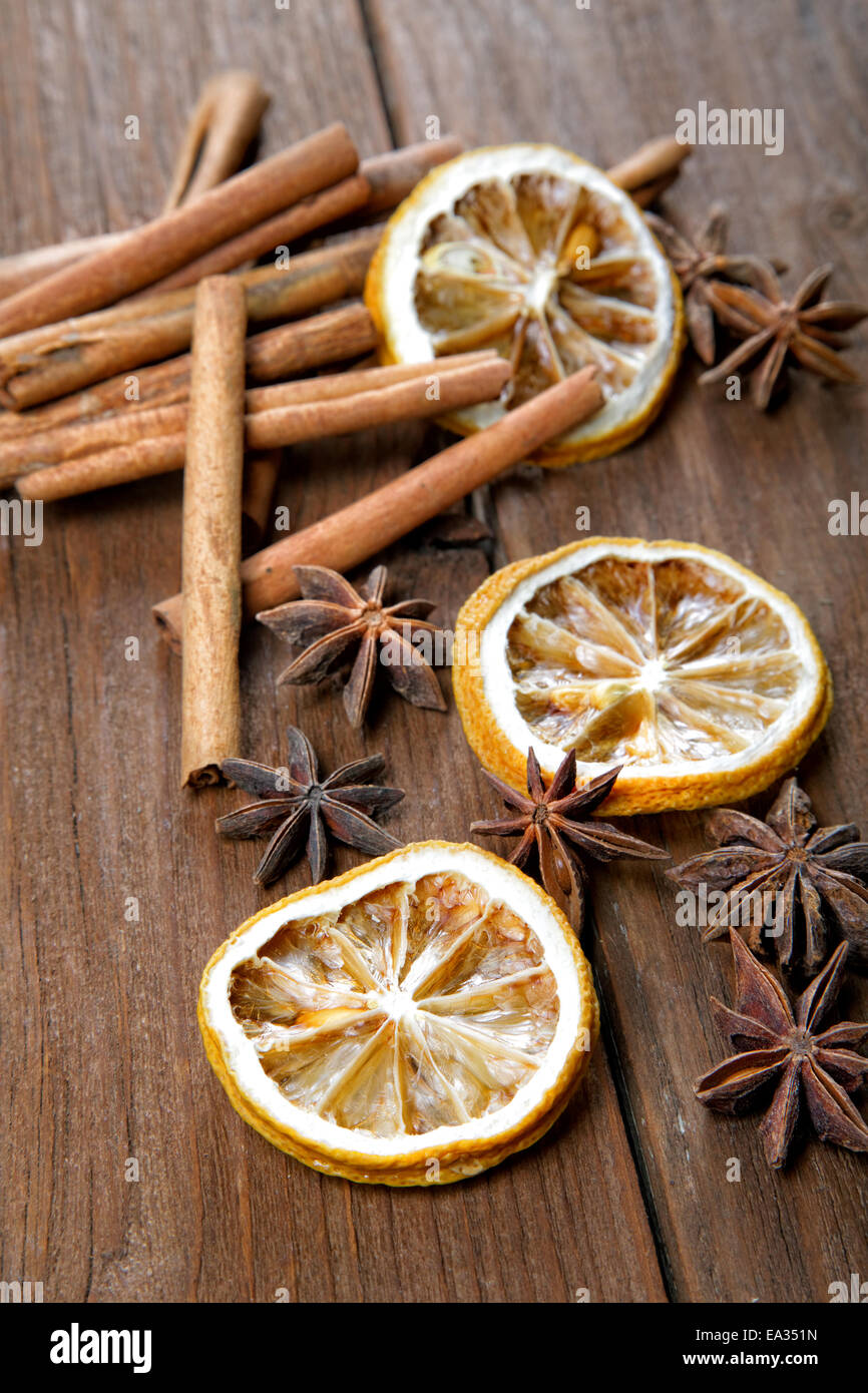 Dry spices on a rural table Stock Photo - Alamy