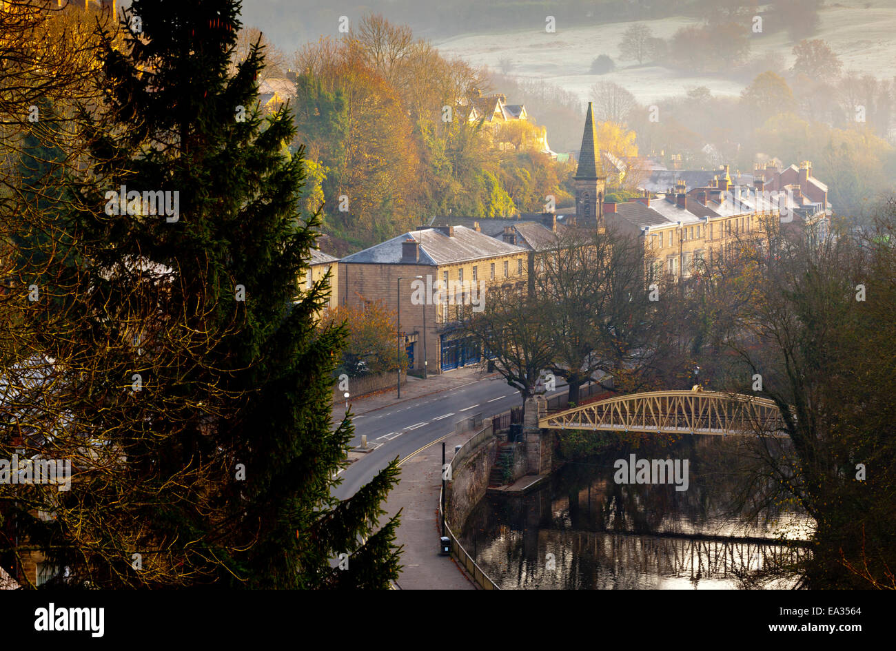 Misty autumn sunshine over the village of Matlock Bath in the ...