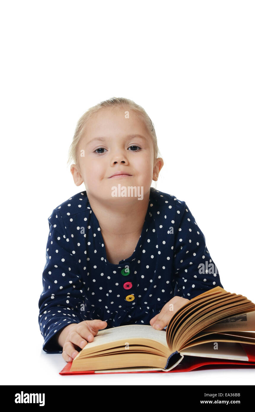 Girls read book isolated on white Stock Photo - Alamy