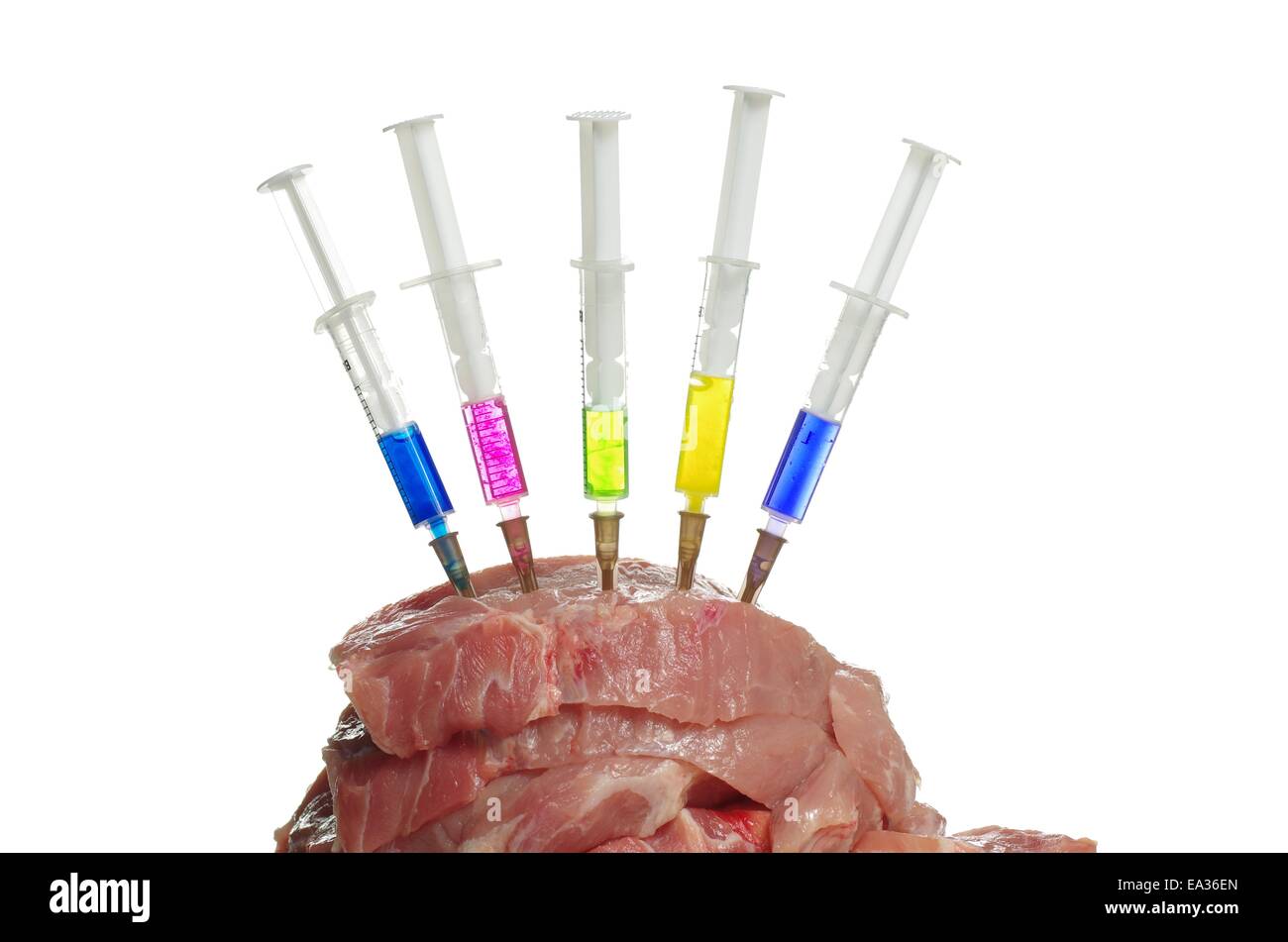 Injection into fresh meat on white background Stock Photo - Alamy
