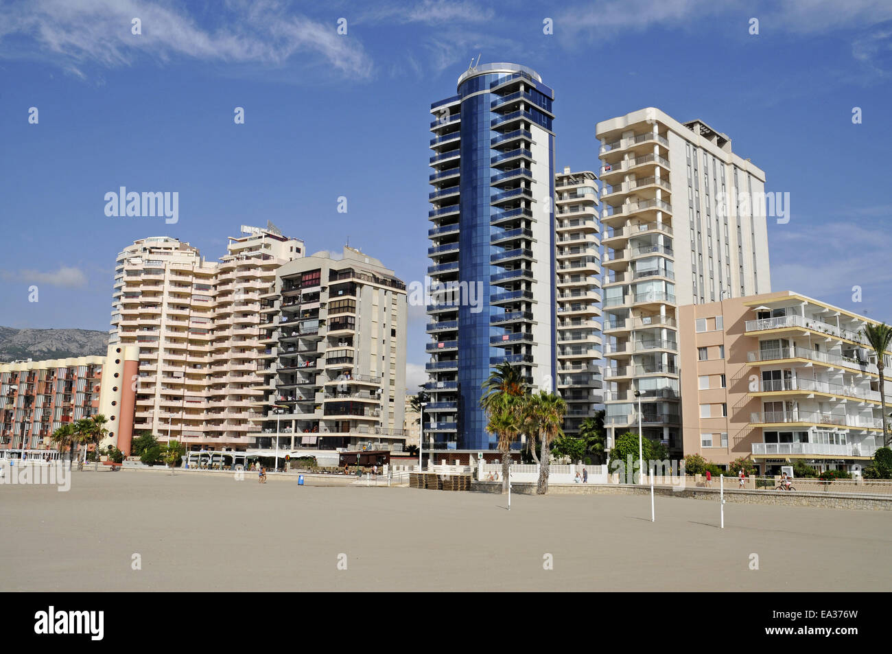 high-rise buildings, beach, Calpe Stock Photo - Alamy