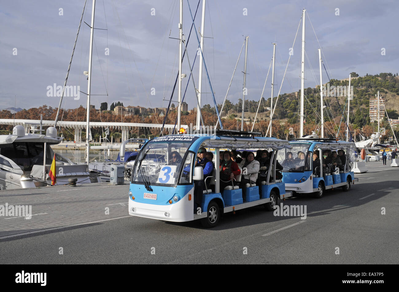 Tourist bus, harbour, Malaga, Spain Stock Photo - Alamy