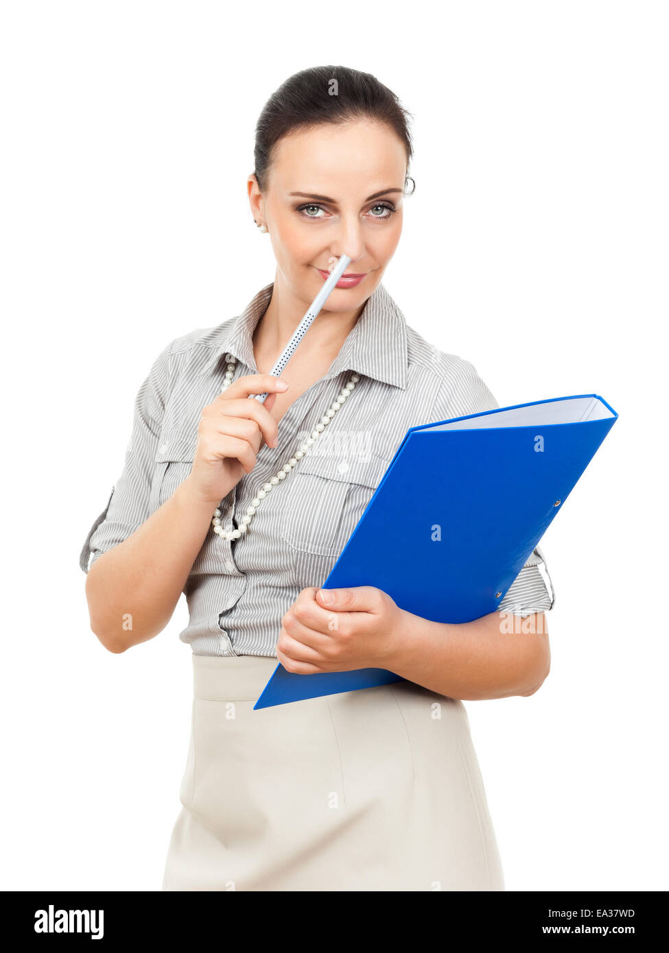 business woman with a blue binder Stock Photo - Alamy