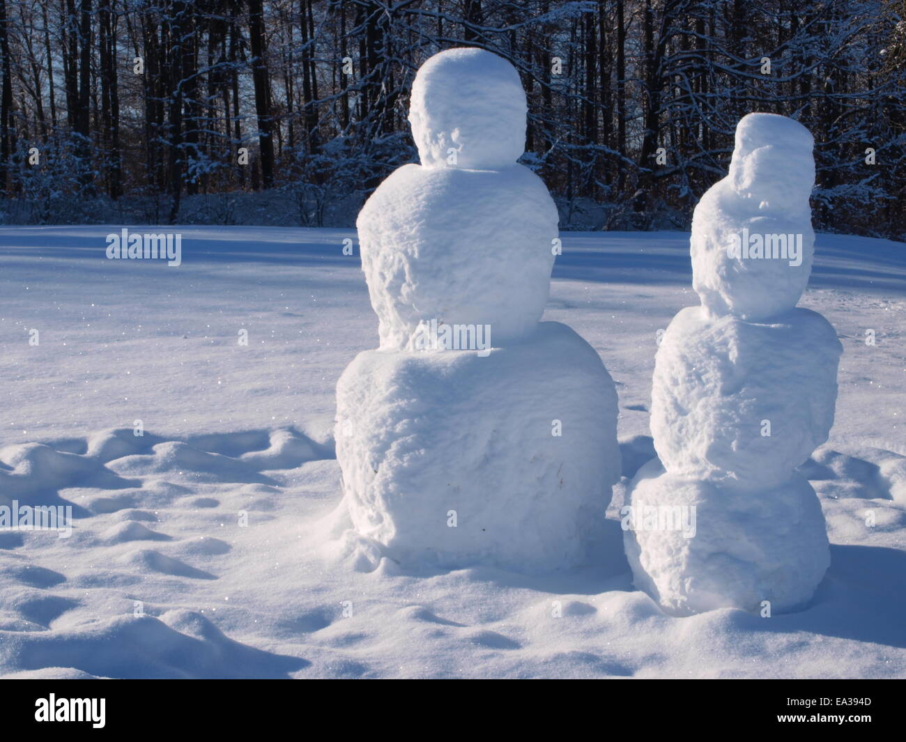 Winter landscape with snowmen Stock Photo - Alamy