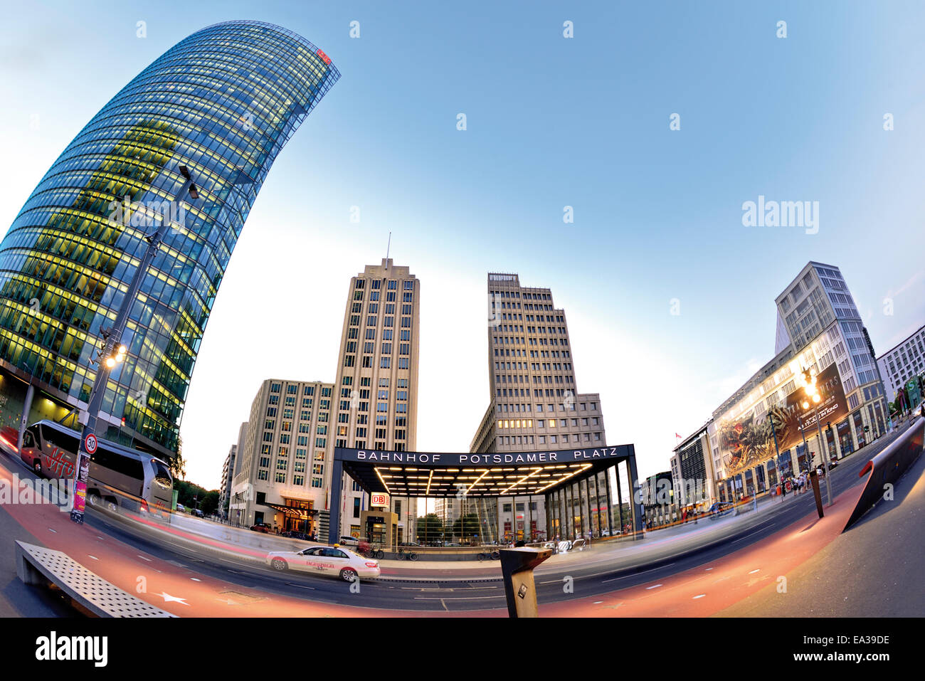Germany, Berlin: Modern architecture at Potsamer Platz in fisheye ...