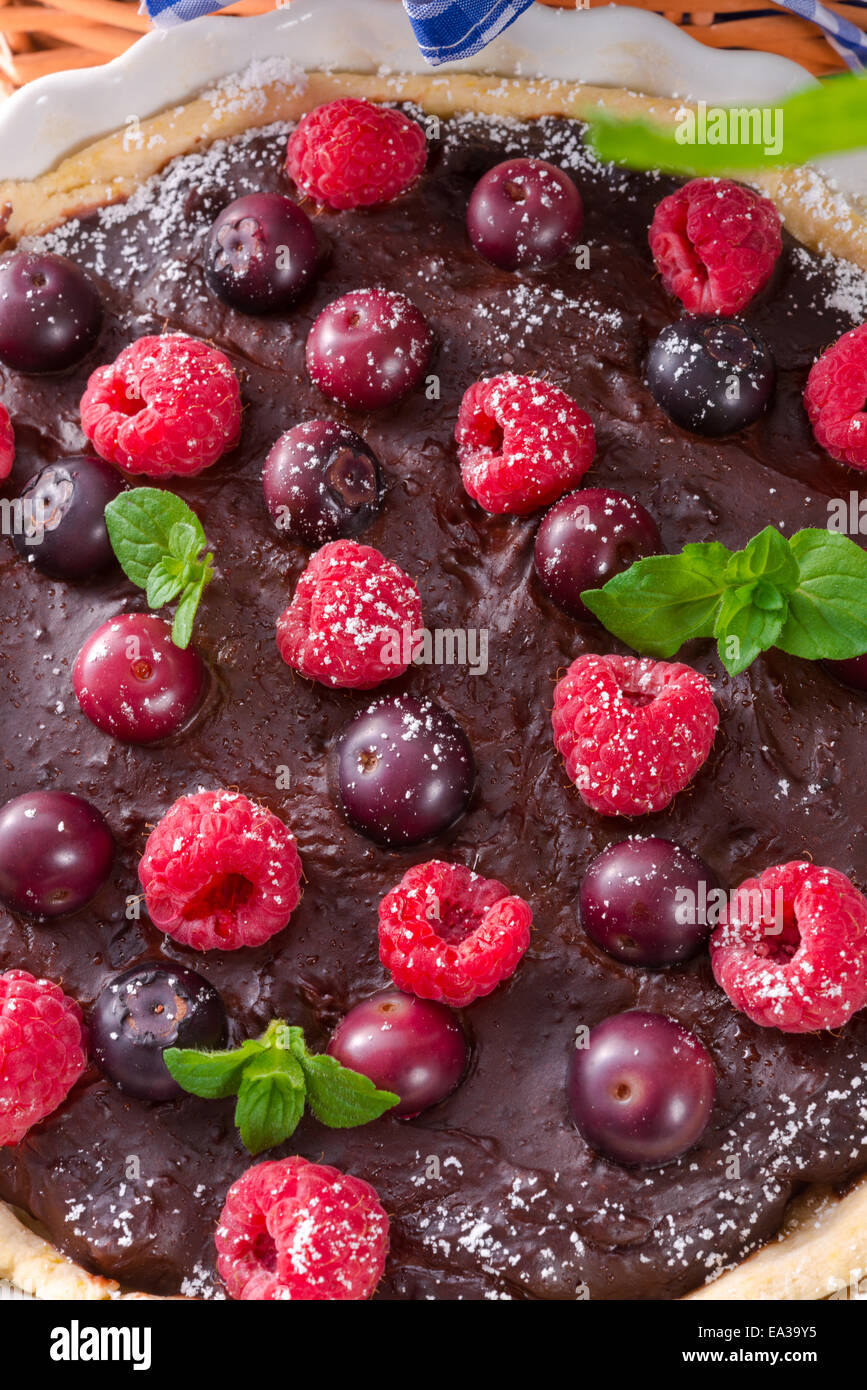 chocolate tartelette with forest fruits Stock Photo - Alamy