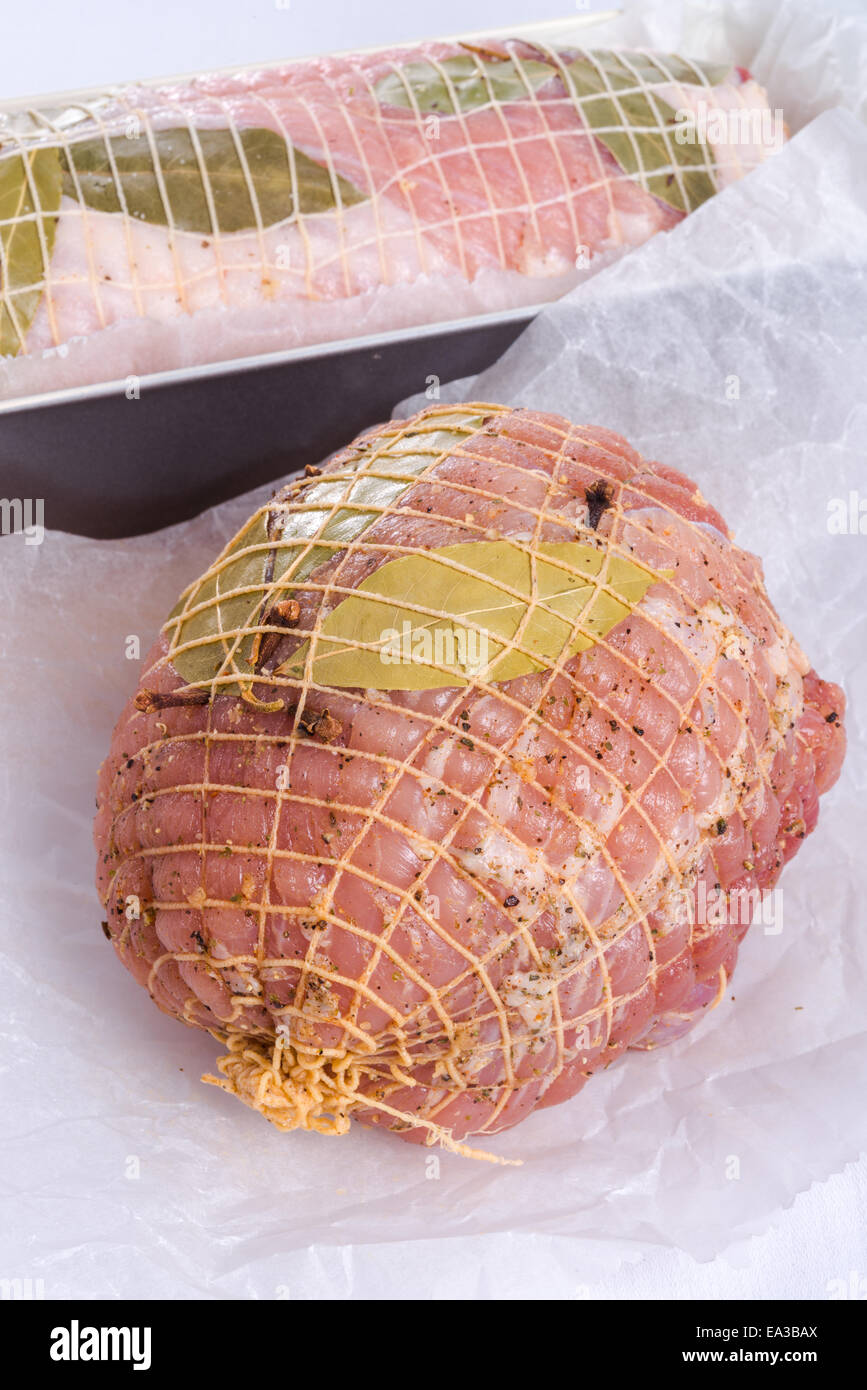 Baked pork - preparation Stock Photo - Alamy