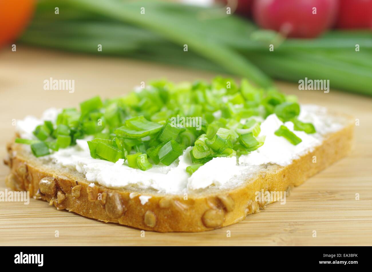 slice of bread with cottage cheese and the vegetables Stock Photo - Alamy