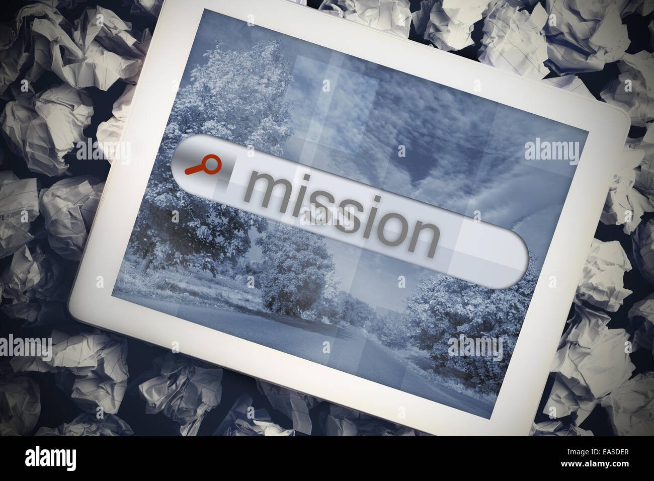 Mission in search bar on tablet screen Stock Photo - Alamy