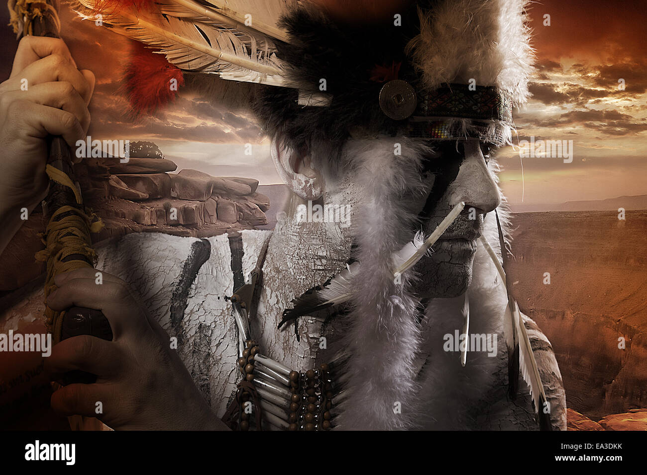 Native american indian chiet at sunset Stock Photo - Alamy