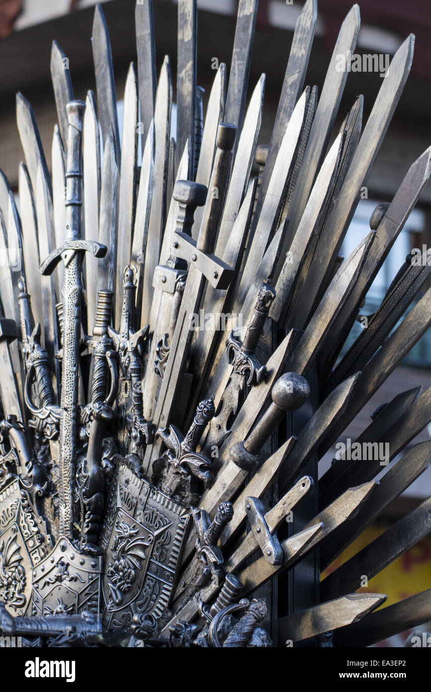 throne made of swords in a medieval fair Stock Photo - Alamy