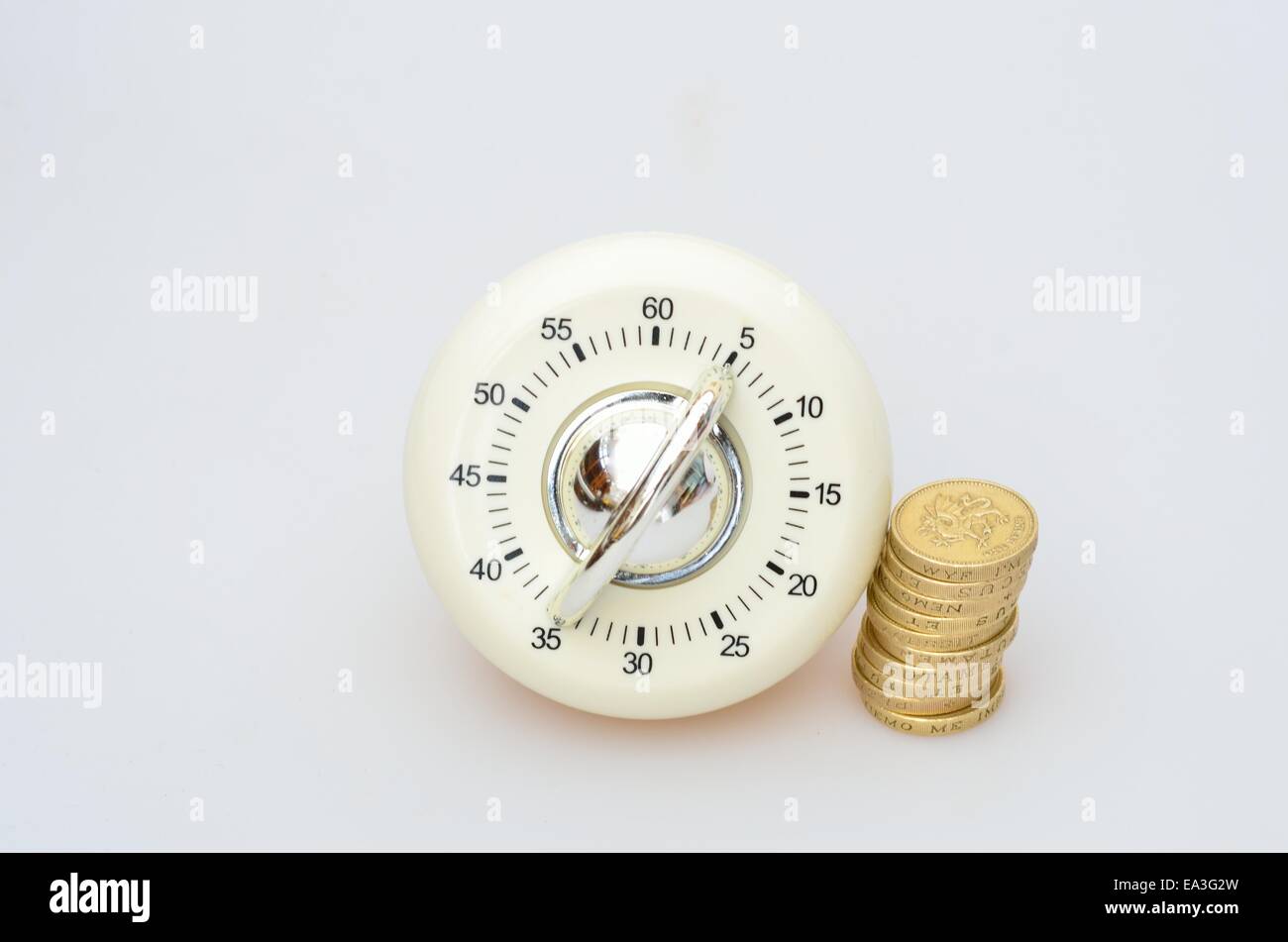 timer with stack of coins Stock Photo - Alamy