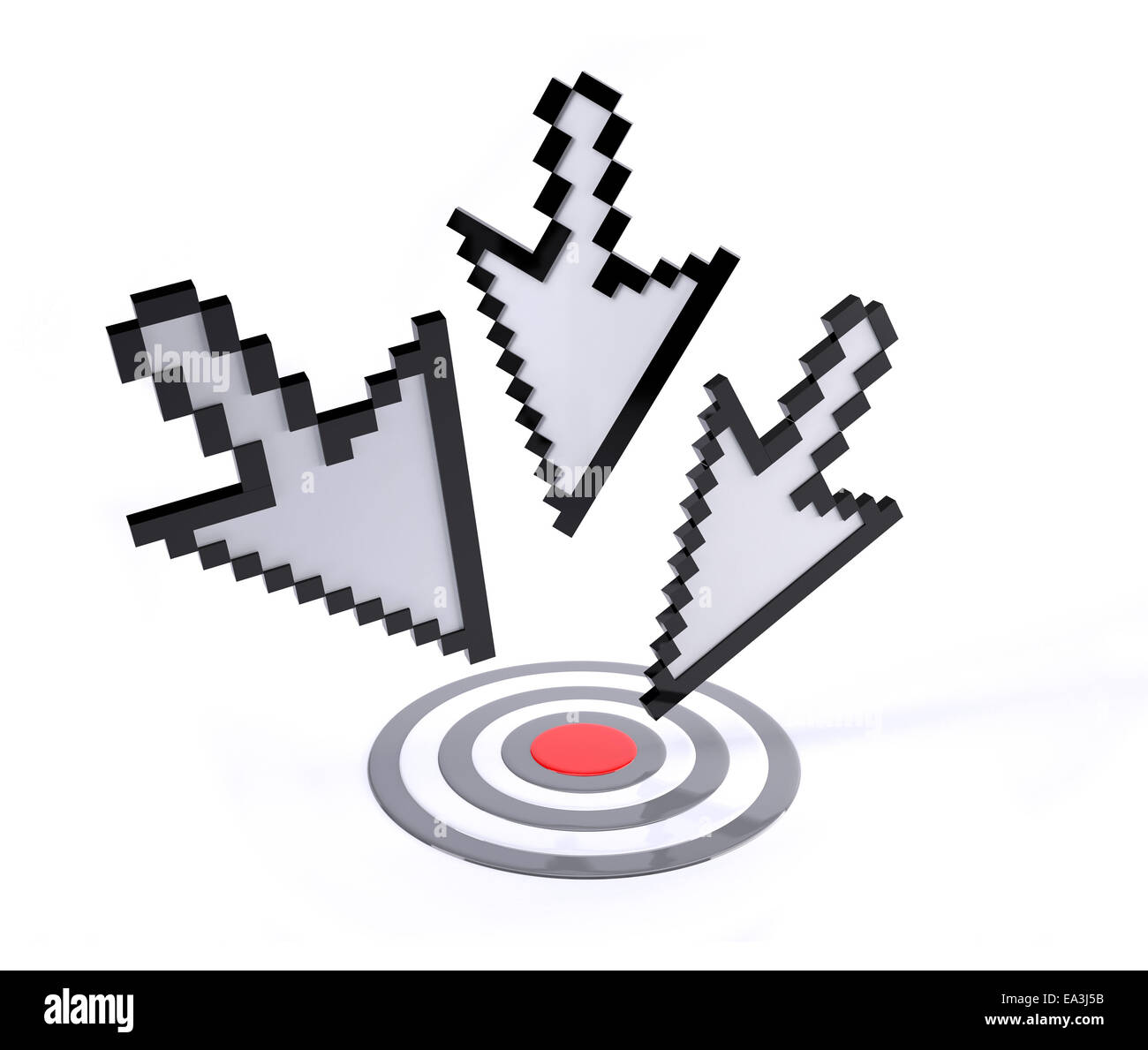 three arrows icons pointer go to on a target, isolated on white ...