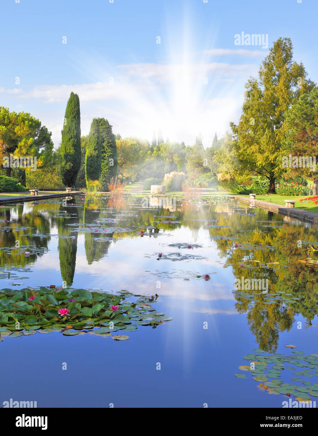 Magnificent Italian park at sunset Stock Photo - Alamy