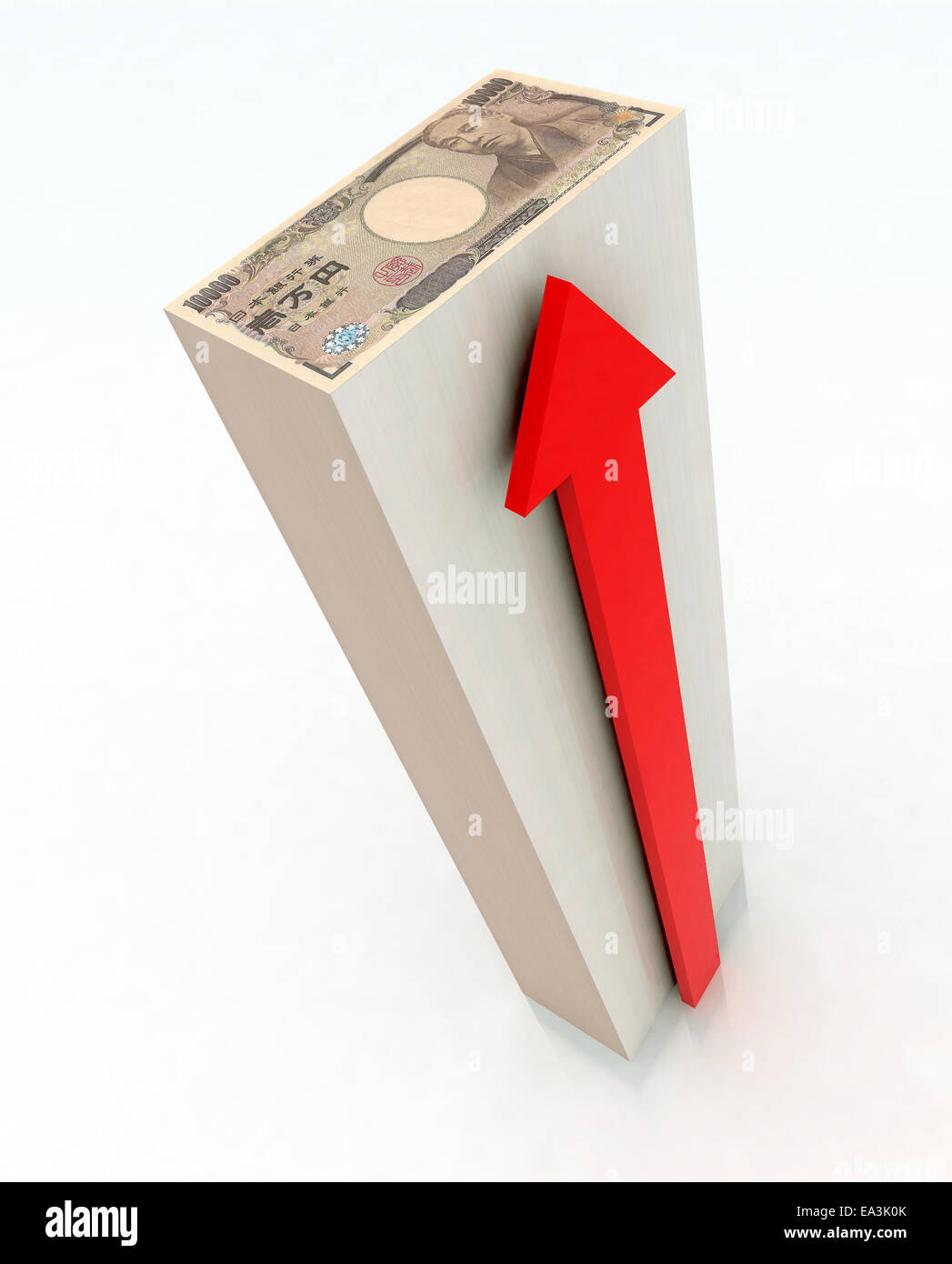 Japanese Yen Tower with red arrow, 3d illustration Stock Photo - Alamy