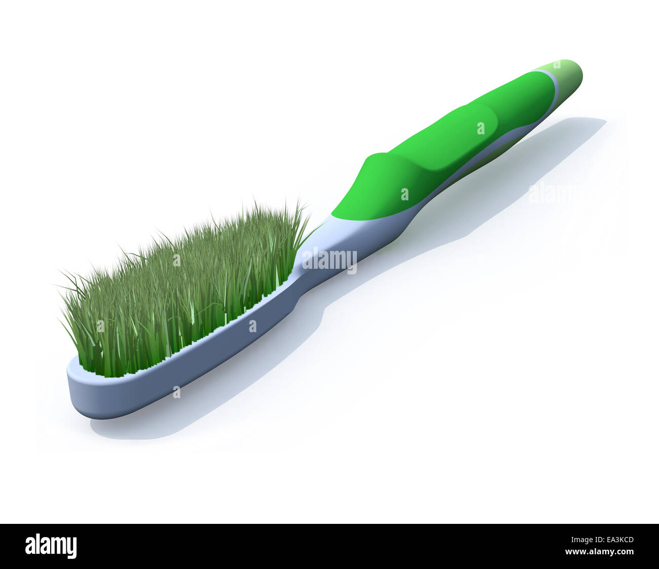 green toothbrush with grass instead of a brush, 3d illustration Stock ...