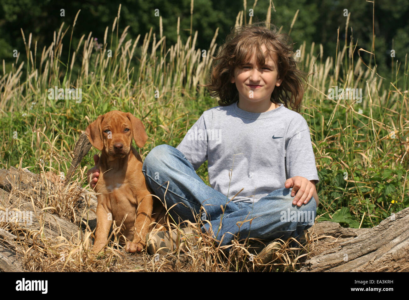 boy with Rhodesian Ridgeback Stock Photo - Alamy