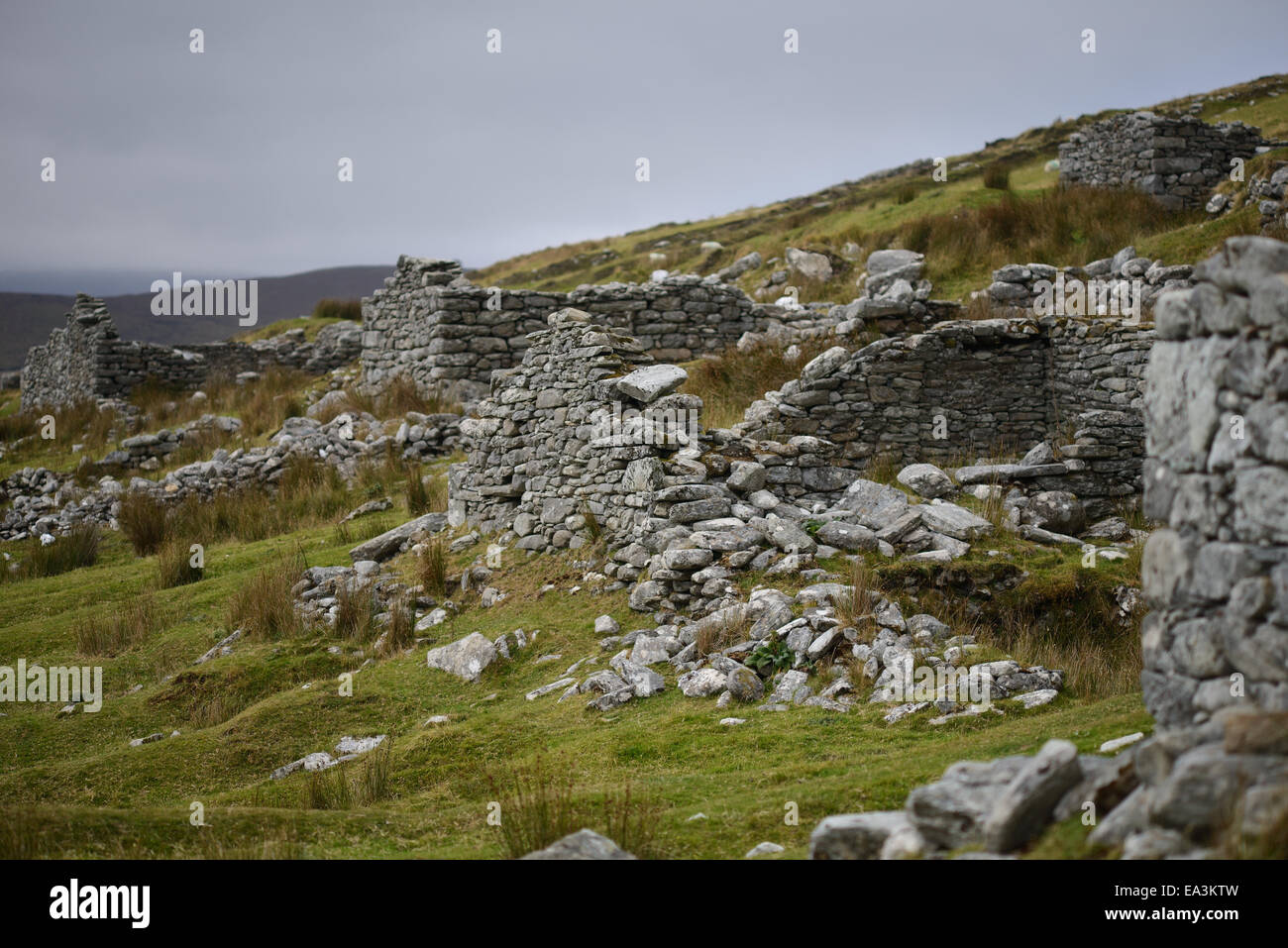 Deserted Village, Slievemore mountain, Co Mayo, Achill Island. Ireland ...