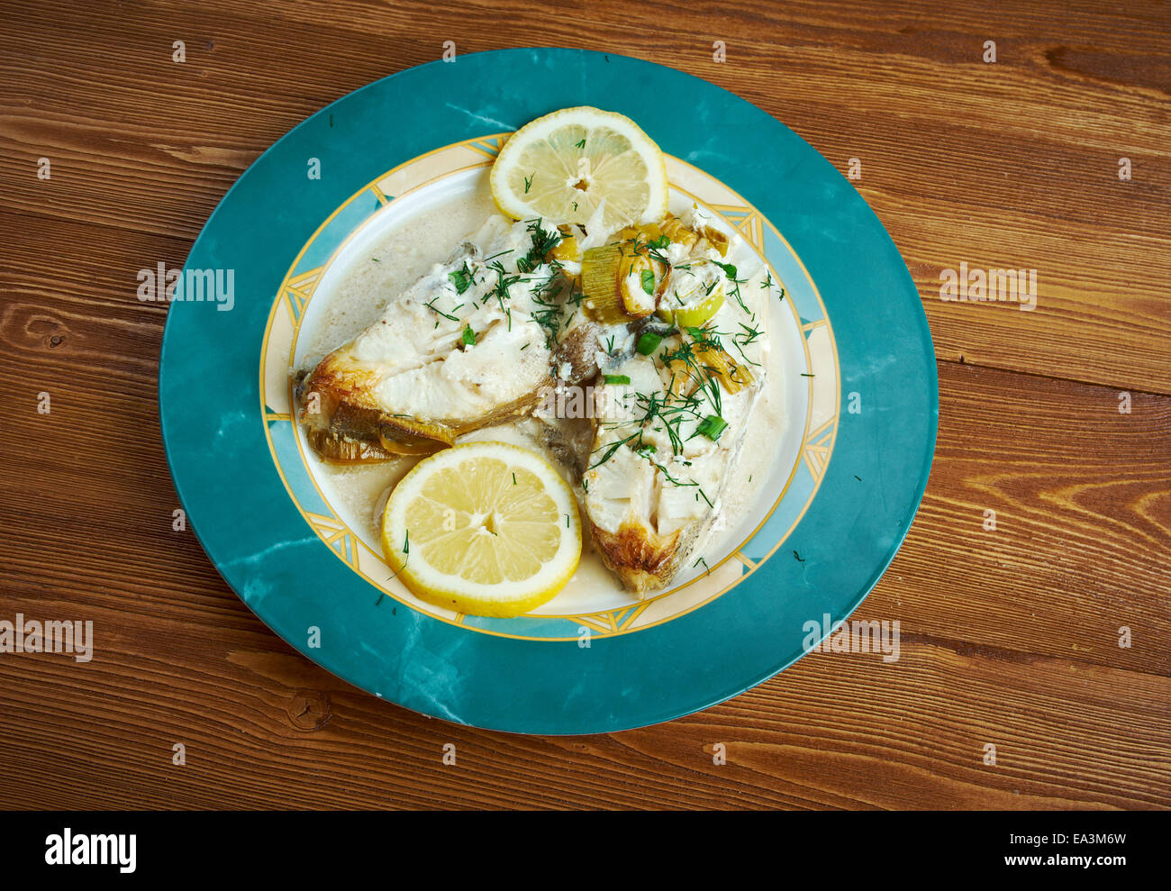 Halibut in Lemon Cream Stock Photo - Alamy