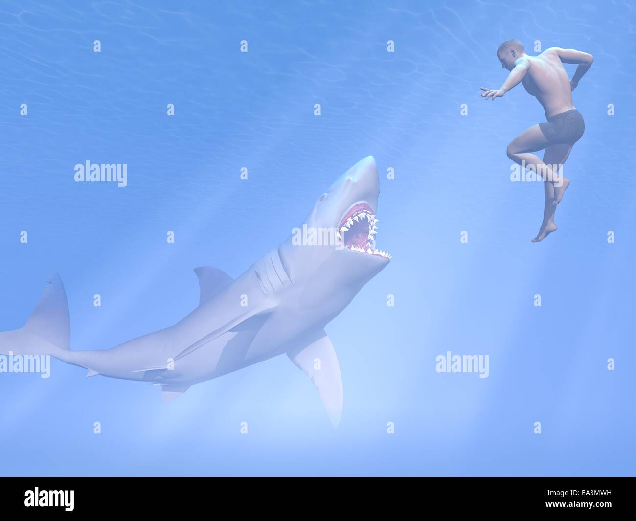 Shark attack - 3D render Stock Photo - Alamy